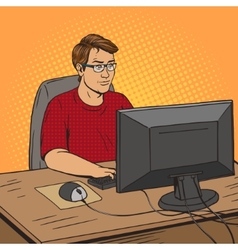 Software developer at work comic book style Vector Image