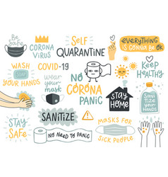 Corona virus letterings and other elements Vector Image