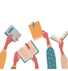Hands holding books public library literature Vector Image