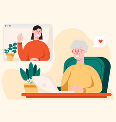 Happy grandma with laptop female character Vector Image