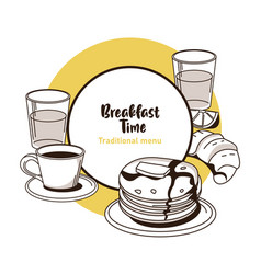 Breakfast time lettering in circular frame poster Vector Image