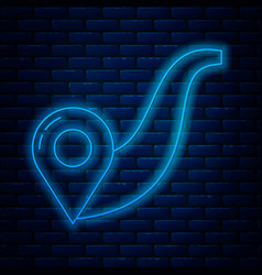 Glowing neon route location icon isolated on brick
