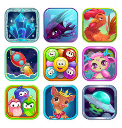 Funny cartoon square app icons Royalty Free Vector Image