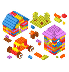 Isometric plastic building blocks and tiles Vector Image