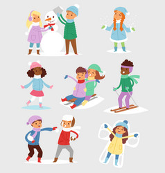 Winter sport kids games cute cartoon Royalty Free Vector