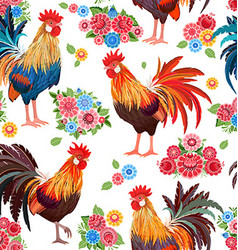 Vintage seamless texture with cute roosters Vector Image