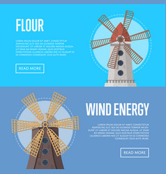 Wind energy poster with wooden old windmill Vector Image