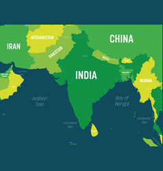 South asia map - green hue colored on dark Vector Image