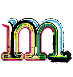 Grunge colorful font letter m Royalty Free Vector Image