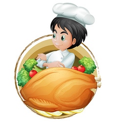 Chef cartoon with roasted chicken Royalty Free Vector Image