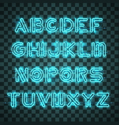 Shining and glowing blue neon alphabet and digits Vector Image