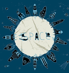 Doodle space planets rocket ship stars explore Vector Image