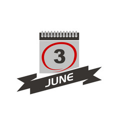 June 3 flat daily calendar icon date Royalty Free Vector