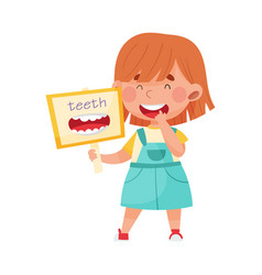 Cute girl holding flashcard with hand picture Vector Image