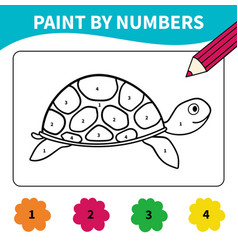 Cartoon turtle color number educational game Vector Image