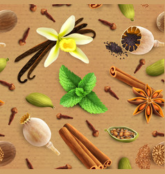 Engraved spices cardamom vanilla flower and pod Vector Image