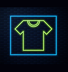 Glowing neon line t-shirt icon isolated on brick Vector Image