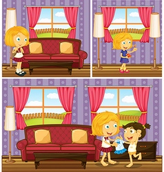 House scene with kids doing different activities Vector Image