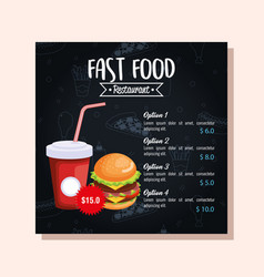 Delicious fast food restaurant menu card Vector Image