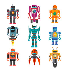 Set cartoon robots collection cute retro Vector Image