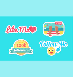 Follow me emoji and text thumb sticker Royalty Free Vector