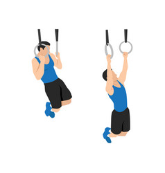 Man doing gymnastic ring pull ups exercise Vector Image