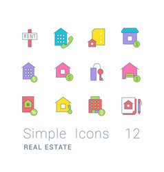 House cottage simple color line icons set Vector Image