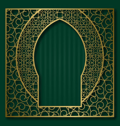 Golden patterned frame in oriental arched window Vector Image
