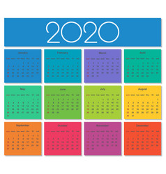 Colorful year 2020 calendar Royalty Free Vector Image