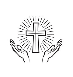 Heart cross and hands Royalty Free Vector Image