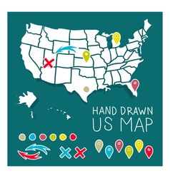 Pen drawn usa map on lined paper Royalty Free Vector Image