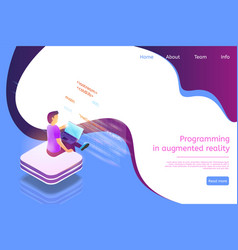 Isometric banner programming in augmented reality Vector Image