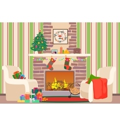 Christmas livingroom flat interior with rocking Vector Image