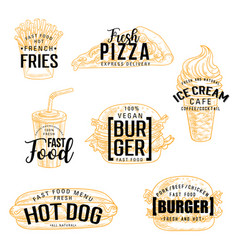 Fast food lettering junk street food cafe Vector Image