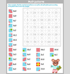 Mathematical patterns worksheet solve examples Vector Image