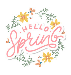 Hello spring flowers text background frame Vector Image