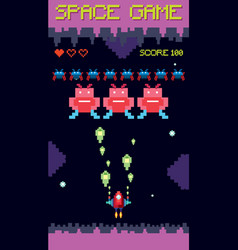 Pixel space game interface with start button Vector Image