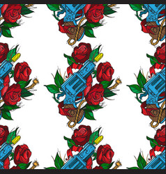 Gun and roses tattoo hand drawing style picture Vector Image