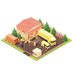 Isometric low poly warehouse cross-section Vector Image