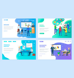 Coach and students with laptops business training Vector Image