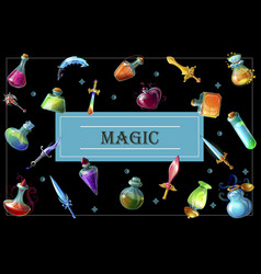 Cartoon game magic elements website template Vector Image