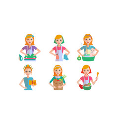 Woman daily routine set girl in everyday life Vector Image