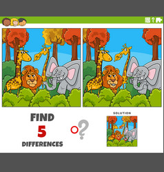 Differences game with african animal characters Vector Image