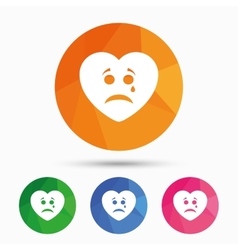 Sad heart face with tear icon Crying symbol Vector Image