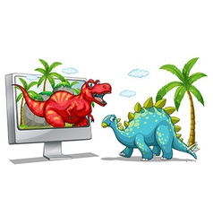 Dinosaur on computer screen Royalty Free Vector Image