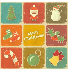 Vintage card with a set christmas items santa Vector Image