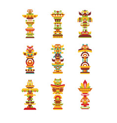 Traditional religious totem poles set native Vector Image