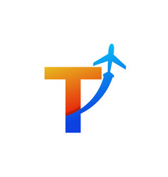 Initial letter t travel with airplane flight logo Vector Image