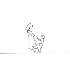 One single line drawing young mother giving Vector Image