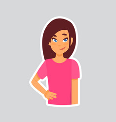 Girl hi sticker for messenger label icon colorful Vector Image